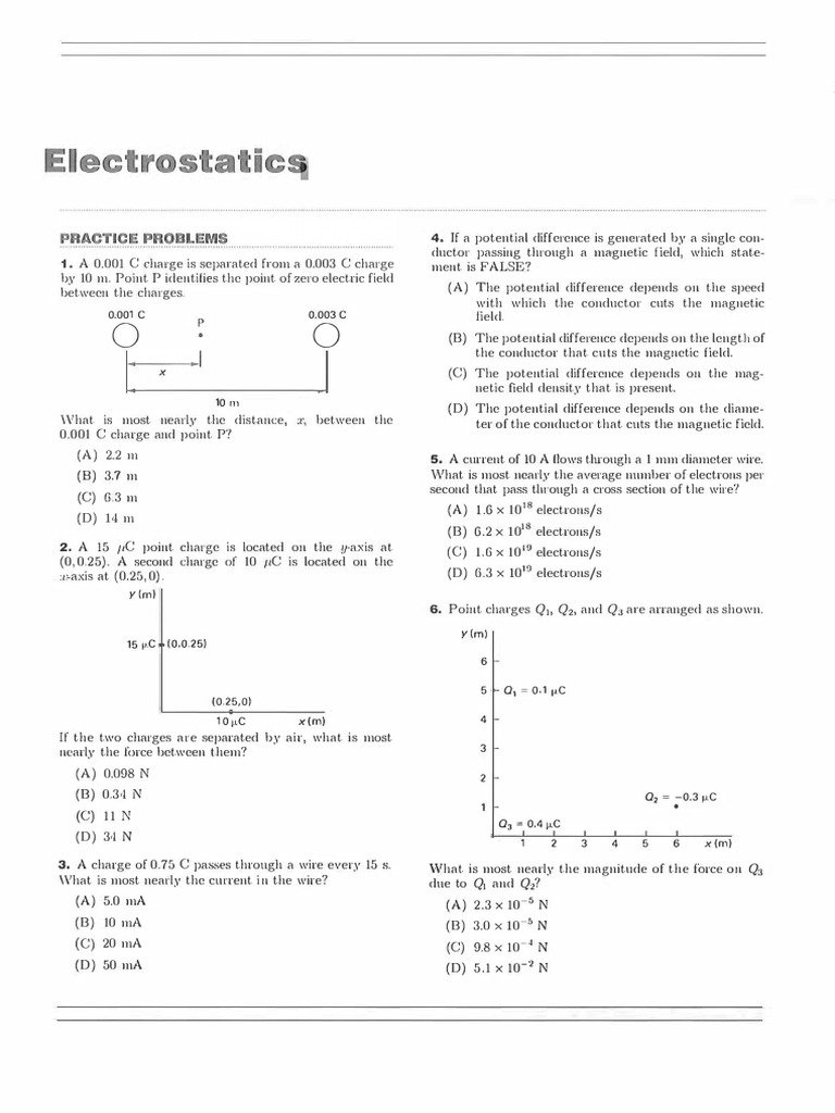 Practice Electrostatics | PDF | Voltage | Magnetic Field