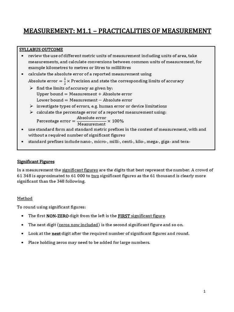 NOTES - M1.1 Practicalities of Measurement 2021 | PDF | Significant ...