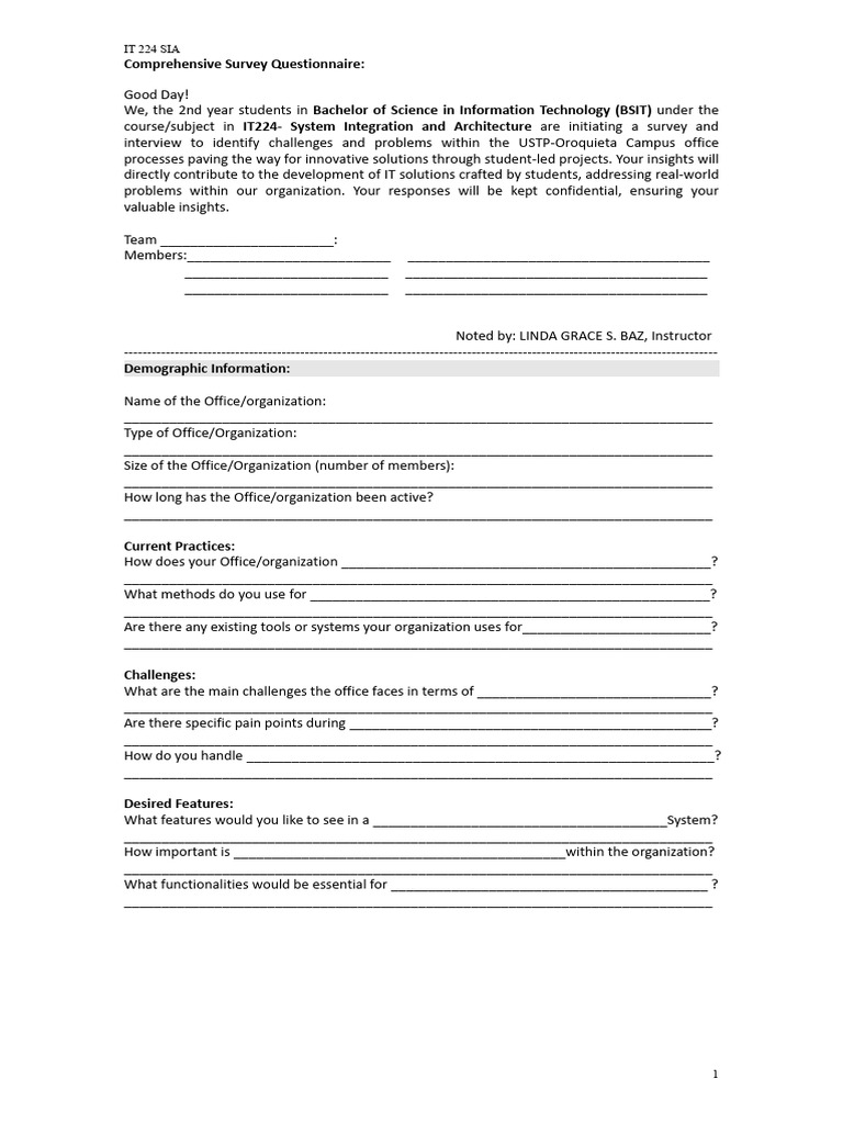 SIA Module-1 Fin Activity-2 Interview Questionnaire | Download Free PDF | Questionnaire