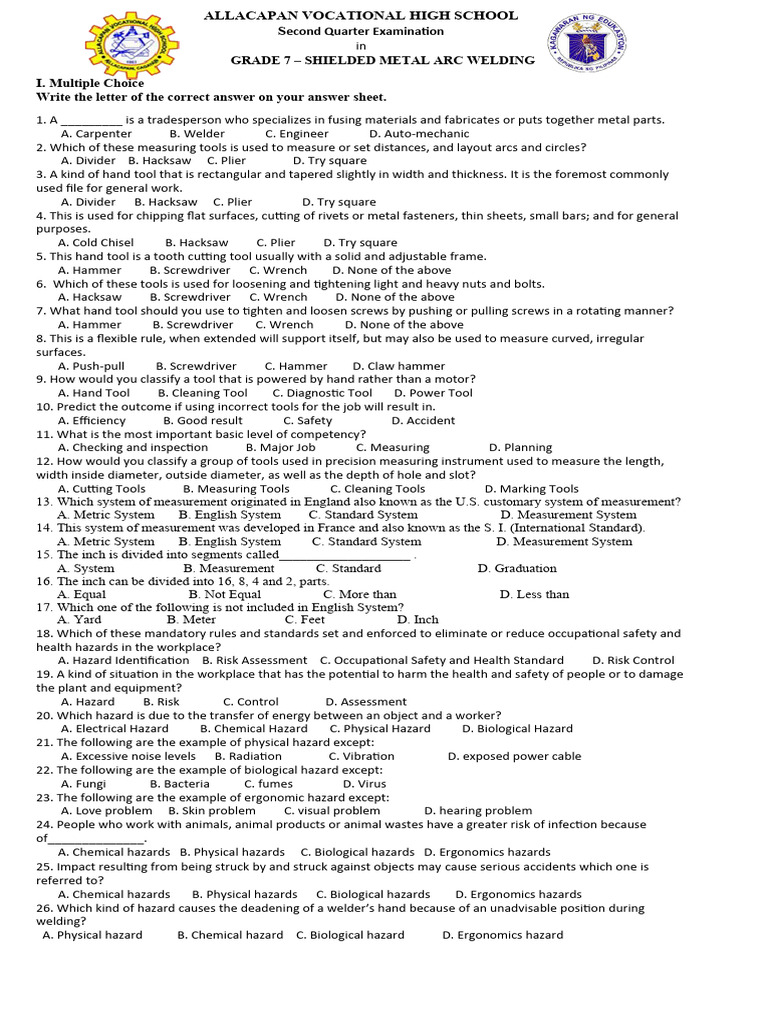 Grade 7 Welding Exam Questions | PDF