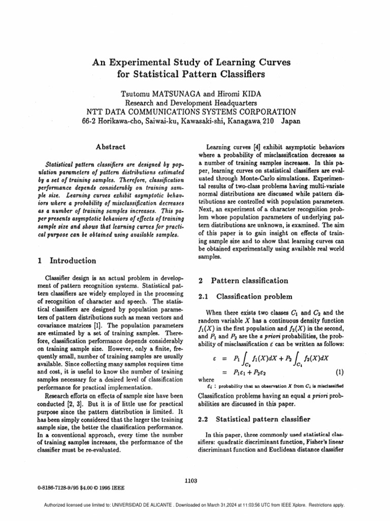 An Experimental Study of Learning Curves For Statistical Pattern Classifiers | PDF | Matrix ...