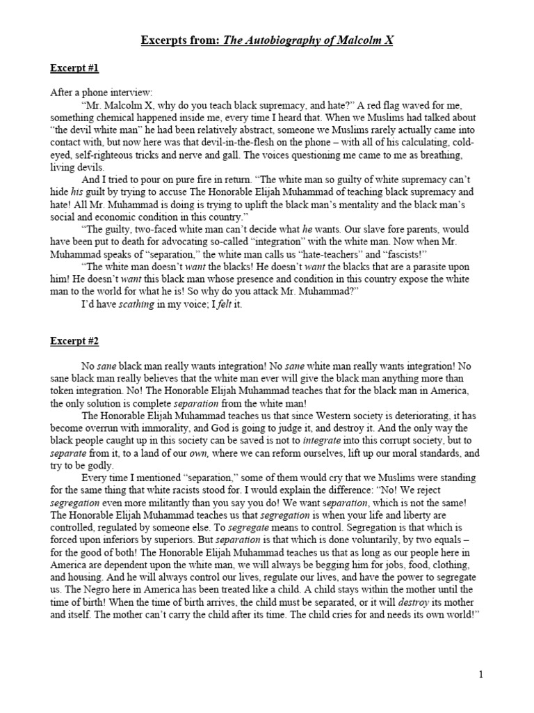 Excerpts from The Autobiography of Malcolm X | PDF | Malcolm X | Black ...