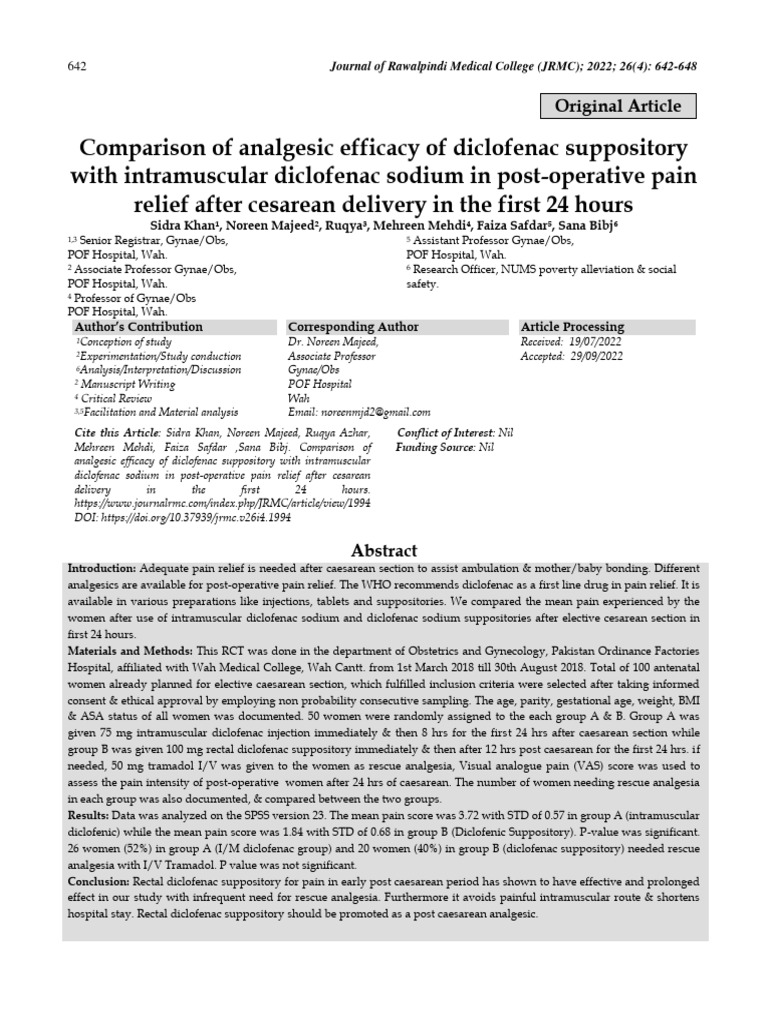 Comparison of Analgesic Efficacy of Diclofenac Suppository With ...
