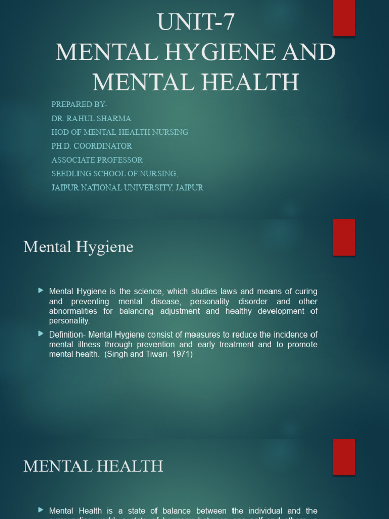 Mental Hygiene and Mental Health | PDF | Mental Disorder | Mental Health