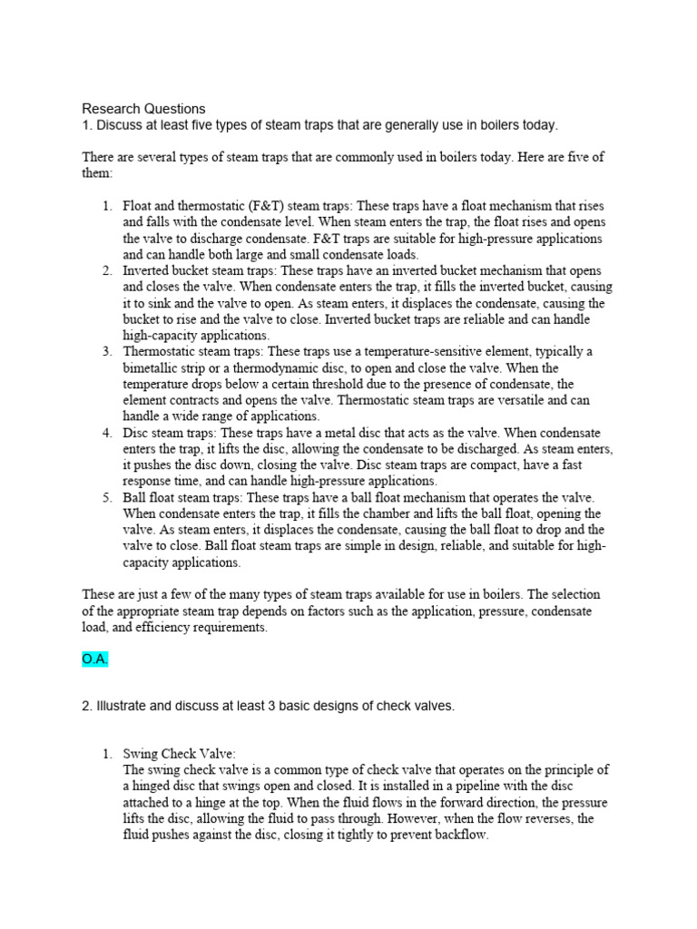 Research Questions EXPERIMENT 1 | PDF | Valve | Mechanical Engineering