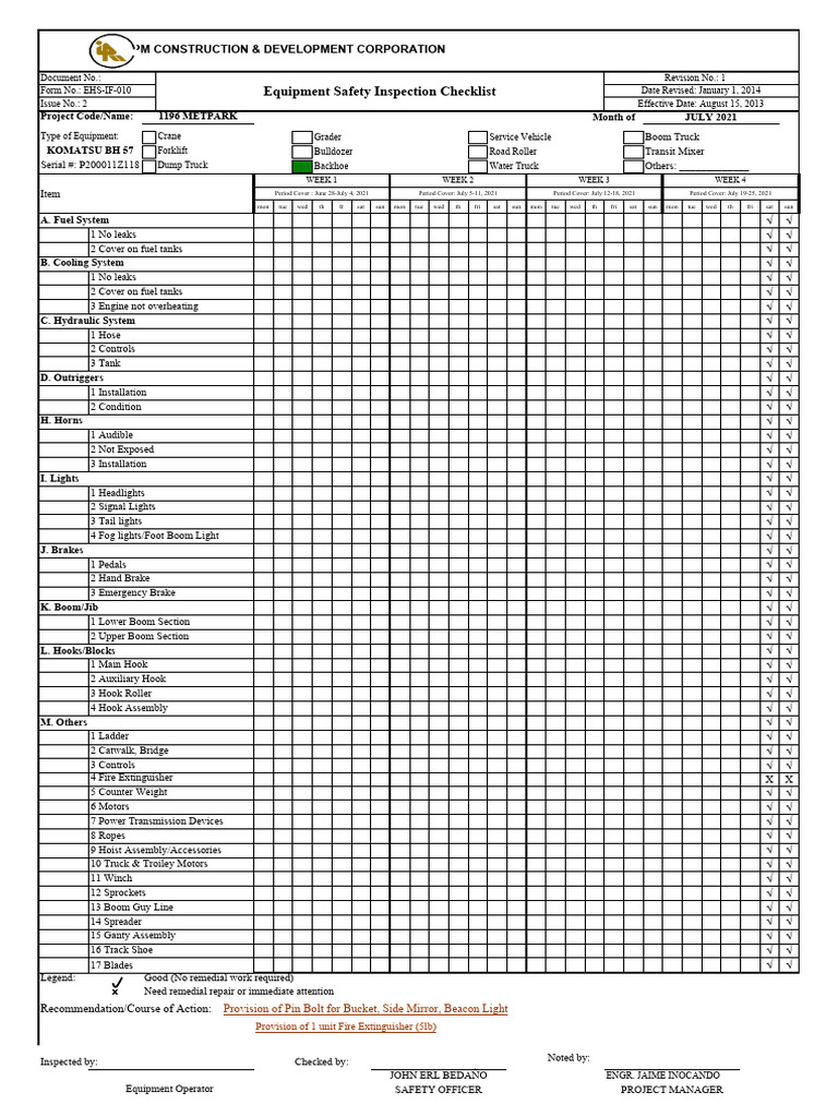 Vibro Roller Inspection Checklist | Download Free PDF | Vehicles ...