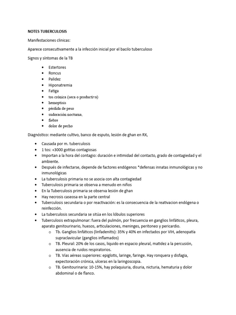 NOTES TUBERCULOSIS | PDF | Tuberculosis | Tos