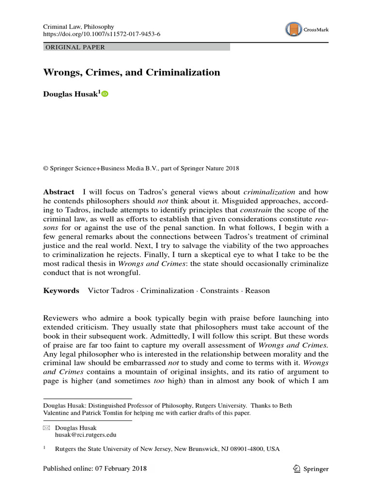 Wrongs, Crimes, and Criminalisation | PDF | Punishments | Crimes