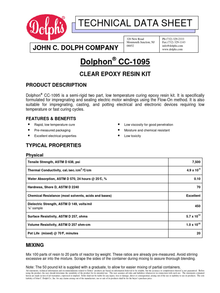 Dolphon CC-1095 CLEAR EPOXY RESIN KIT | PDF | Epoxy | Electrical ...