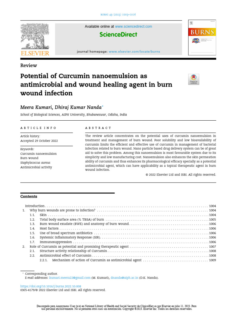 Potential of Curcumin Nanoemulsion As Antimicrobial and Wound Healing Agent in Burn Wound ...