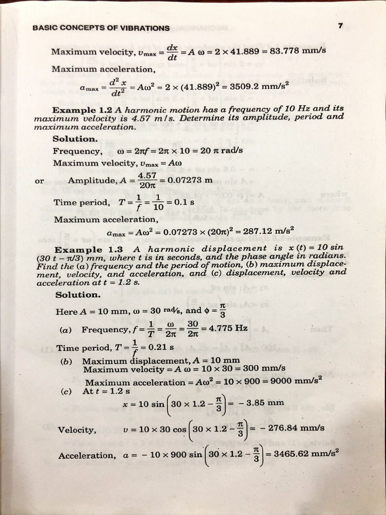 Example Problems Harmonic and Free Vibration | PDF