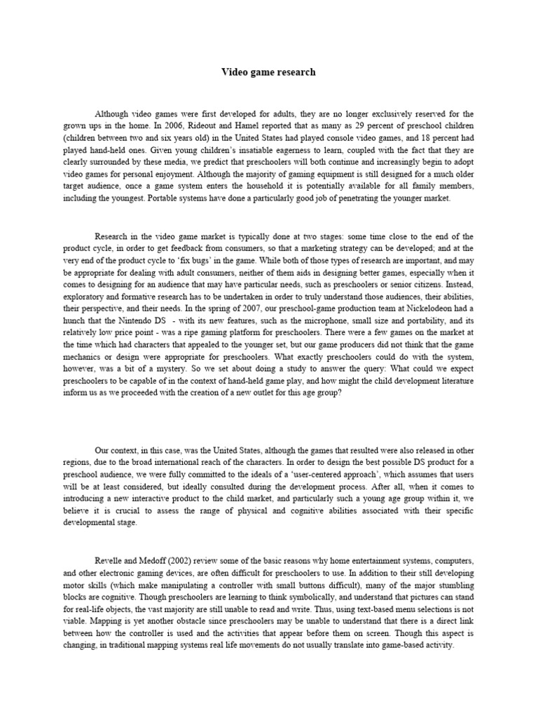 Video game research | PDF | Video Games | Preschool