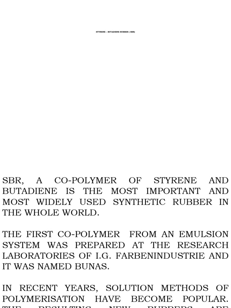 Styrene - Butadiene Rubber (SBR) | Download Free PDF | Polymers | Copolymer