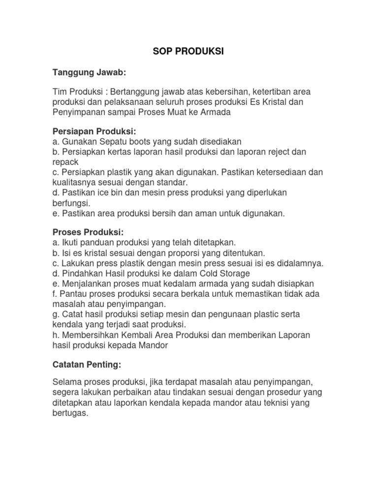 Sop Produksi | PDF