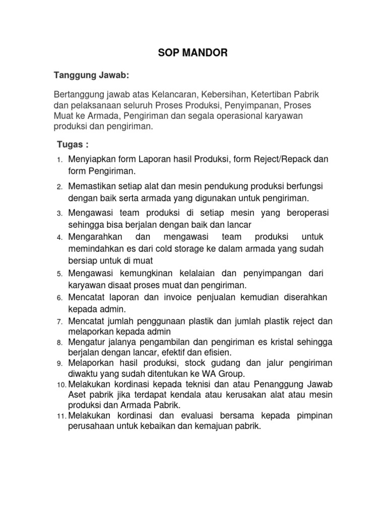 Sop Mandor | PDF