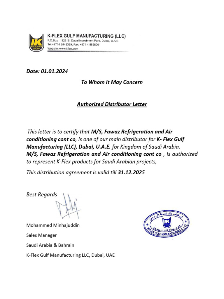 Distributor Letter for Fawaz-2023 | PDF
