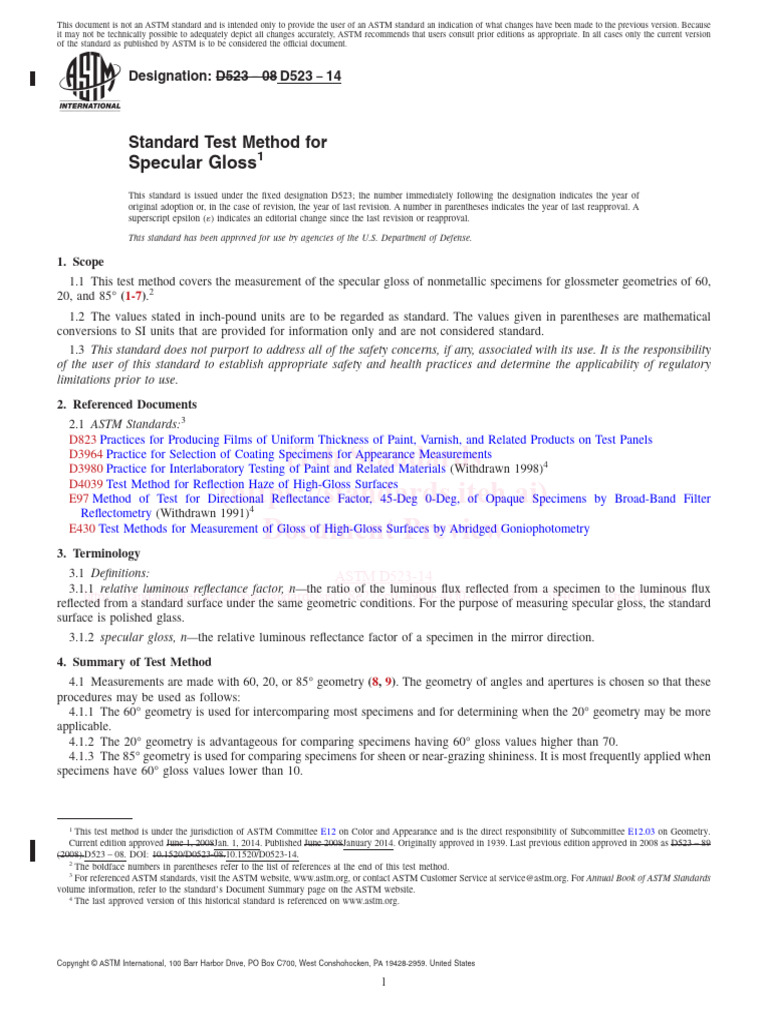 ASTM-D523-14 | PDF | Electromagnetic Radiation | Optics