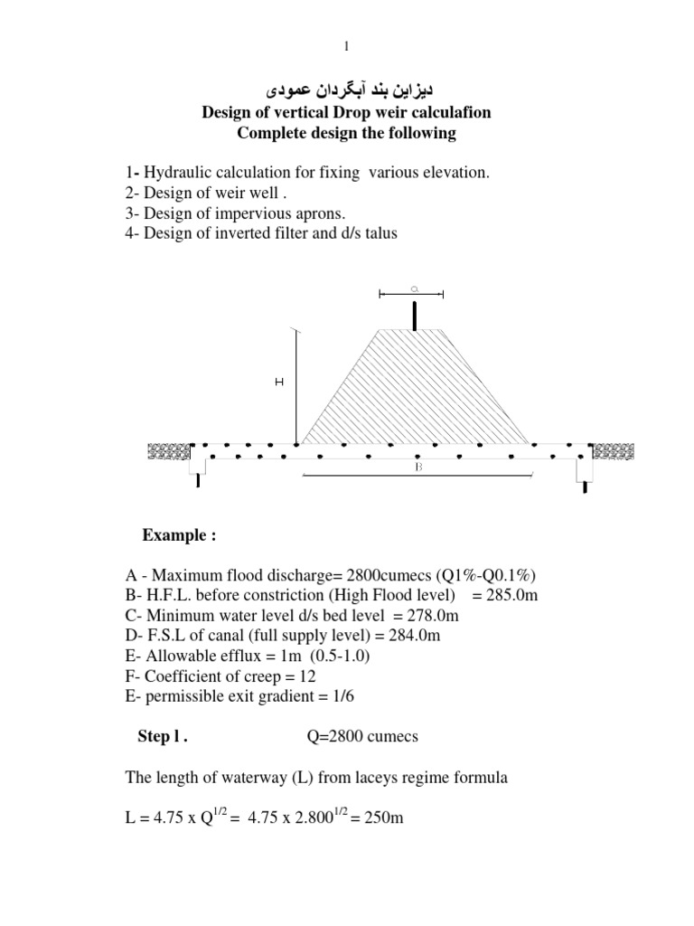 Vertical Drop Weir Design Calculations | PDF | Chemical Engineering ...