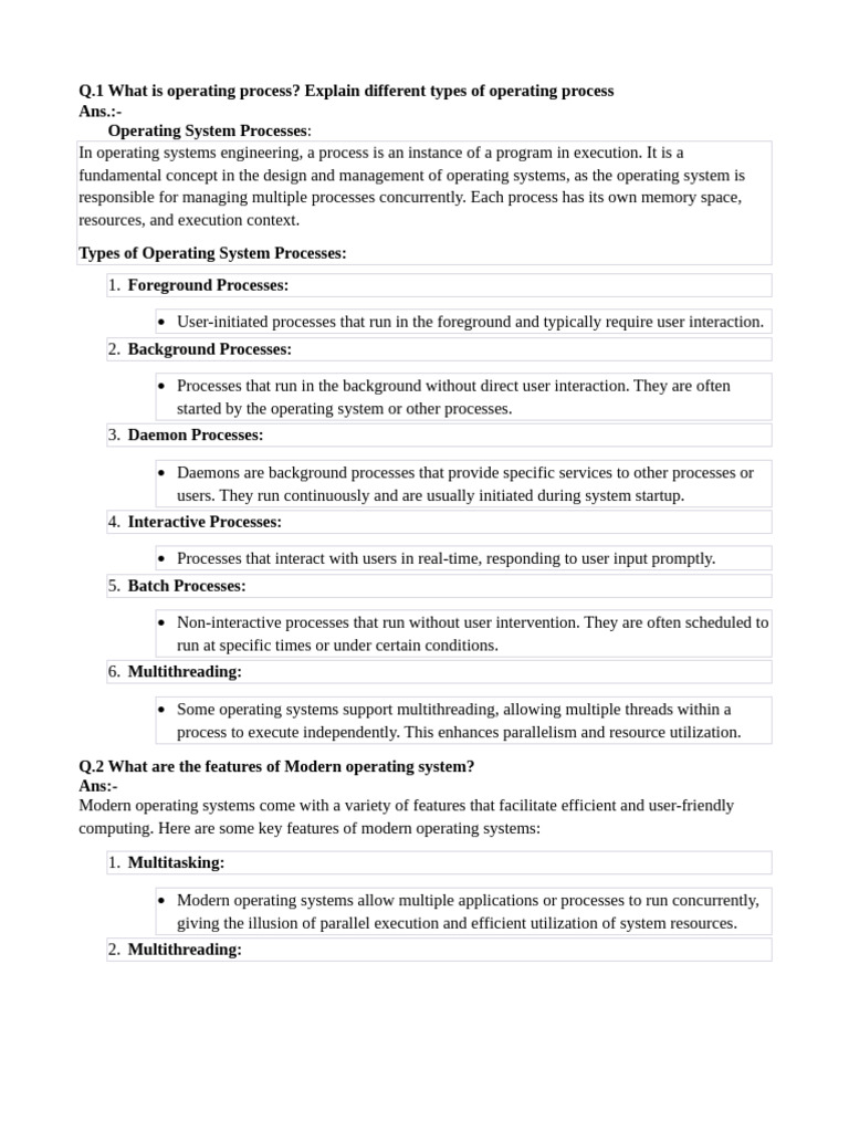 OS Answers | Download Free PDF | Thread (Computing) | Process (Computing)
