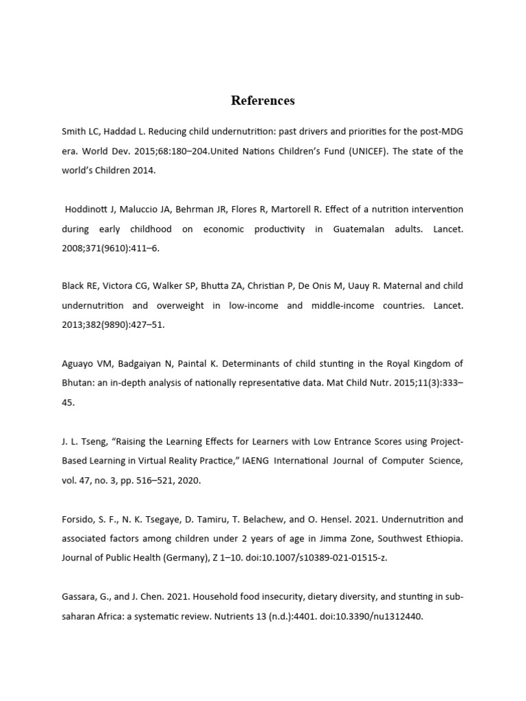References Updated | PDF | Malnutrition