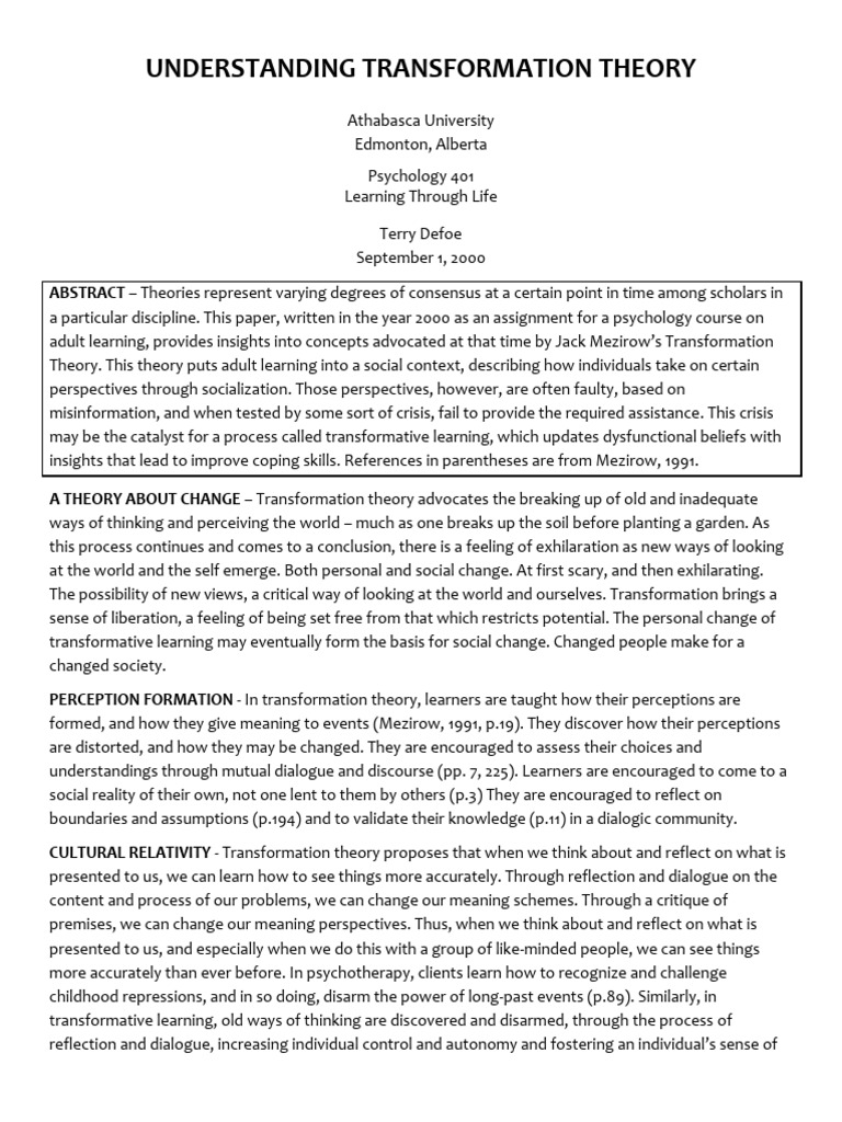Understanding Transformation Theory | PDF | Experience | Knowledge