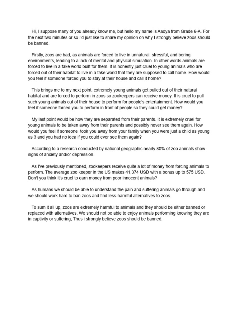 Why Zoos Should Be Banned | PDF