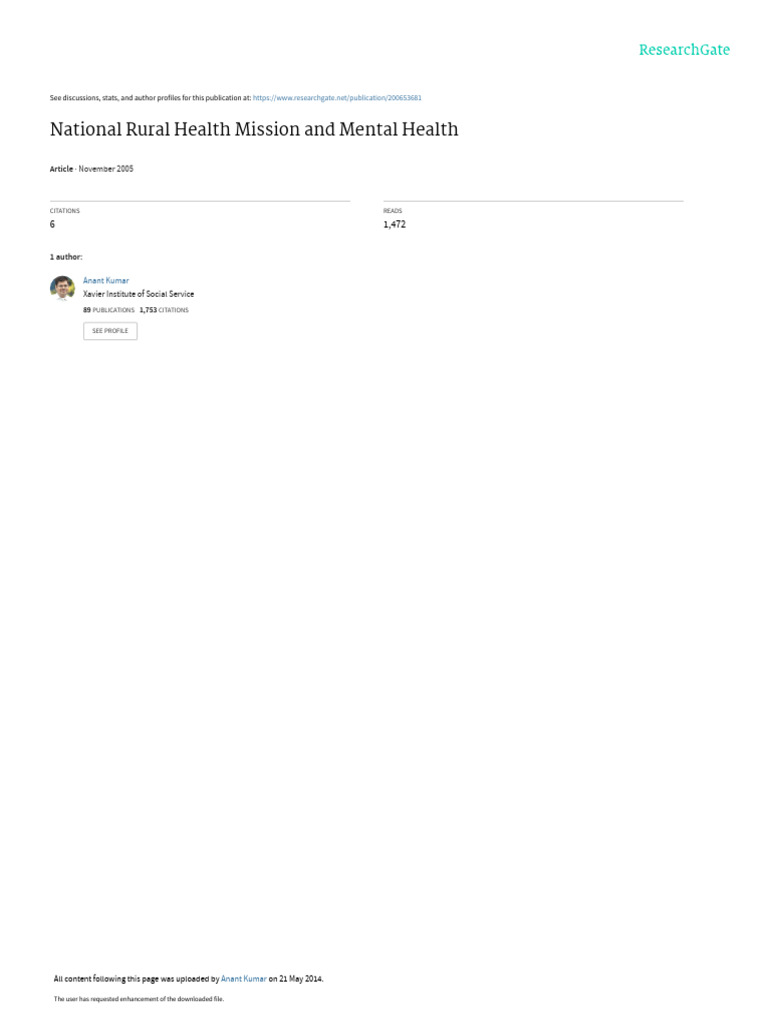 National Rural Health Mission and Mental Health | PDF | Mental Disorder ...