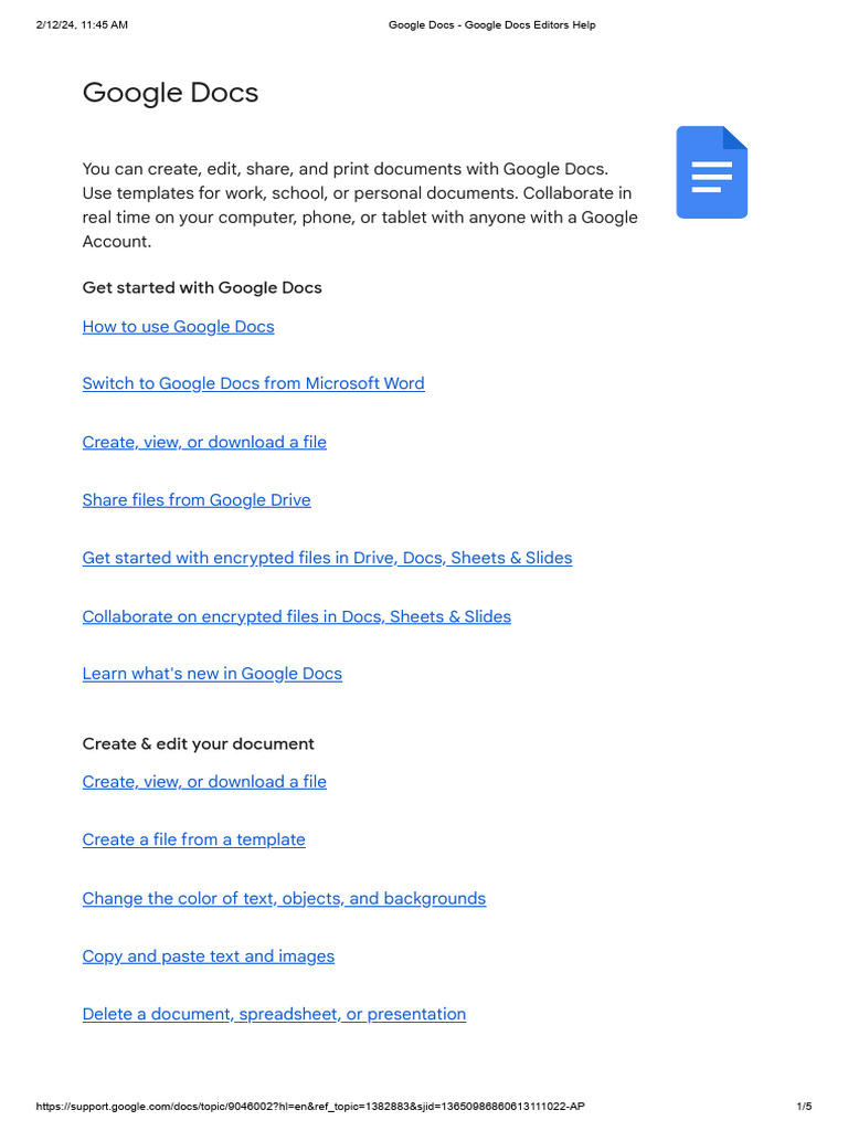 1.google Docs - Google Docs Editors Help | PDF | Alphabet Inc. | Information Retrieval Organizations