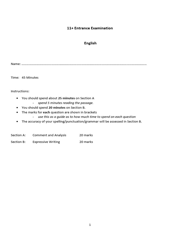 11-English-Sample-Paper Eltham College | PDF | Narration