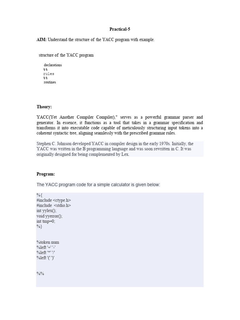 YACC Tutorial for Compiler Students | PDF