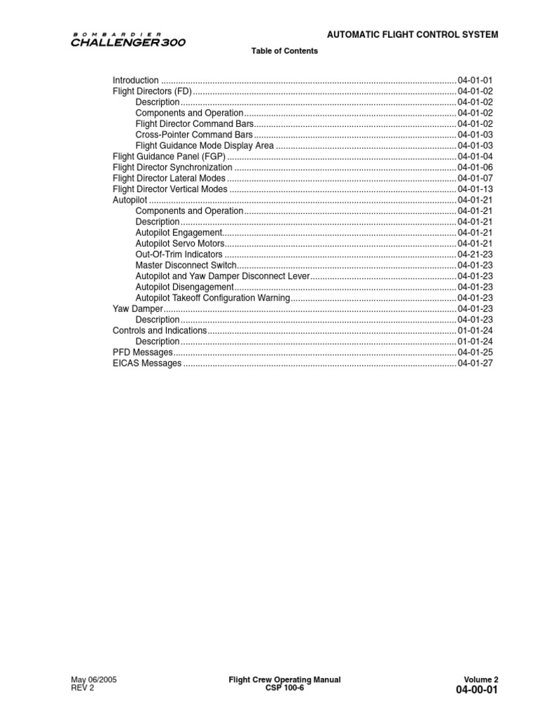 Bombardier Challenger Global 00-Automatic Flight Control System | PDF | Avionics | Aerospace