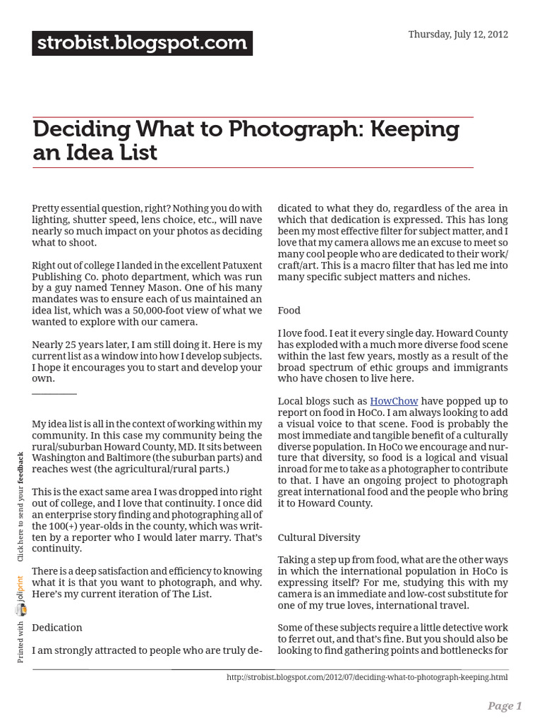 Strobist - Deciding What To Photograph | PDF | Imaging
