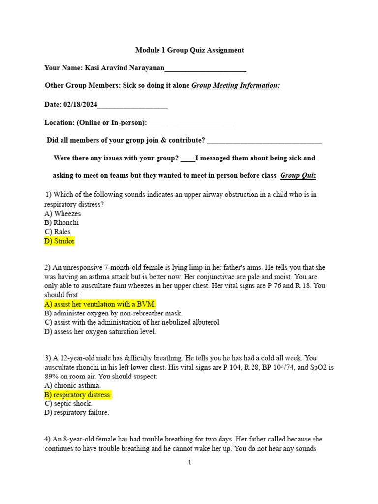 Module 1 Quiz | PDF | Heart | Breathing