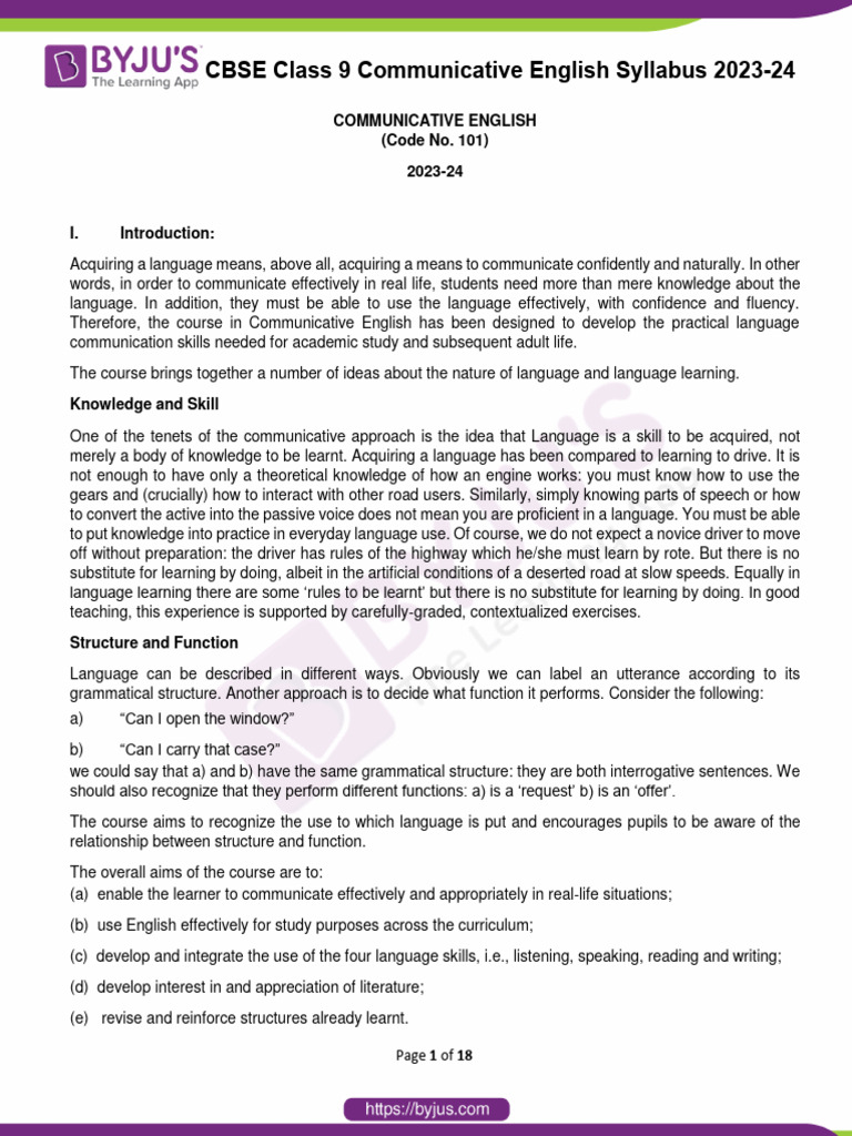 CBSE Class 9 English Syllabus | PDF | Clause | Verb