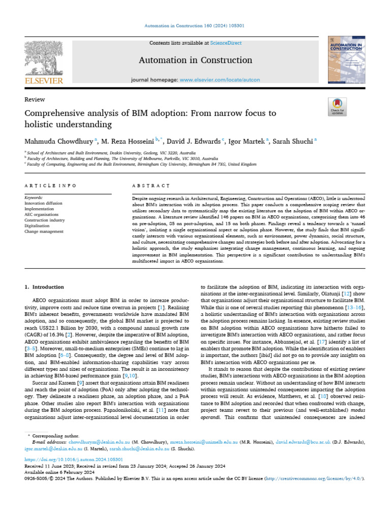 Comprehensive Analysis of BIM Adoption From Narrow Fo - 2024 - Automation in Co | PDF | Building ...