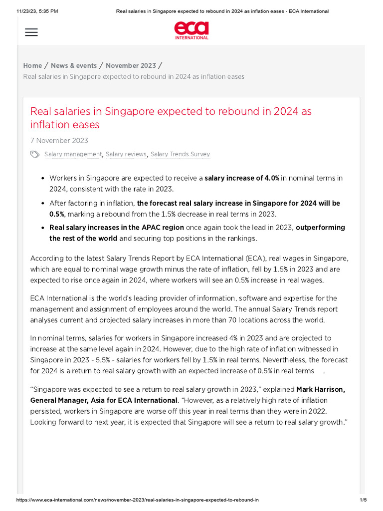 ECA International - 2024 Salary and Inflation - 07 Nov 2023 | PDF | Cost Of Living | Inflation