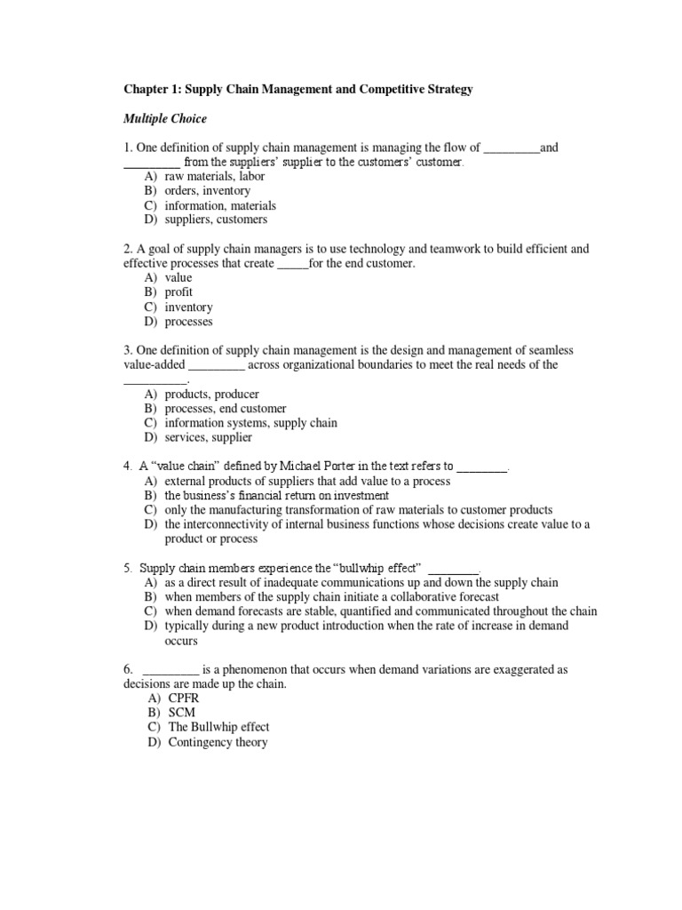 Supply Chain Management Quiz | PDF | Supply Chain | Supply Chain Management