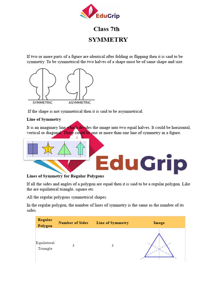 Symmetry Basics for 7th Graders | PDF | Shape | Symmetry