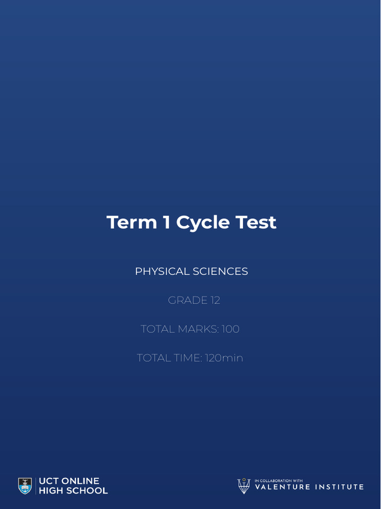 G12 - Physical Sciences - Term1 - Cycle Test - Question Paper 1 (2024 ...