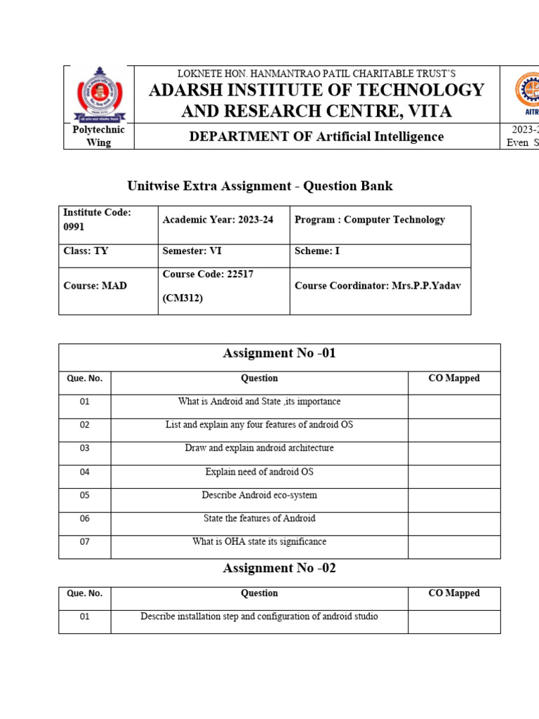 2.8. Extra Assignment Question Bank Format | PDF | Android (Operating ...