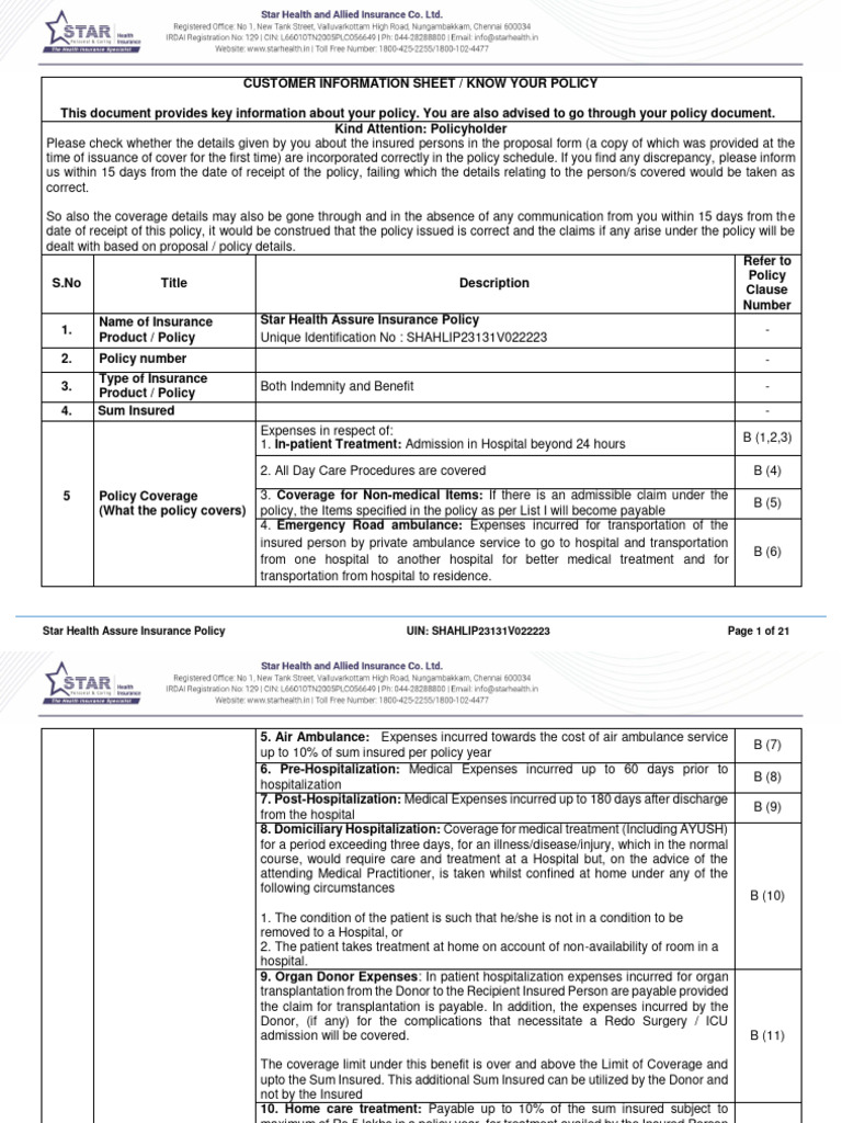 Cis Document | PDF | Deductible | Hospital