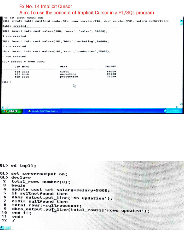 Ex 14 Implicit Cursor | PDF
