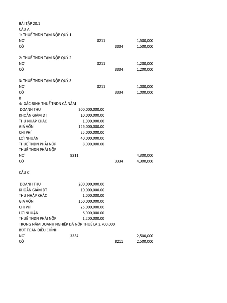 Bài tập KTTC nâng cao chương 20 | PDF