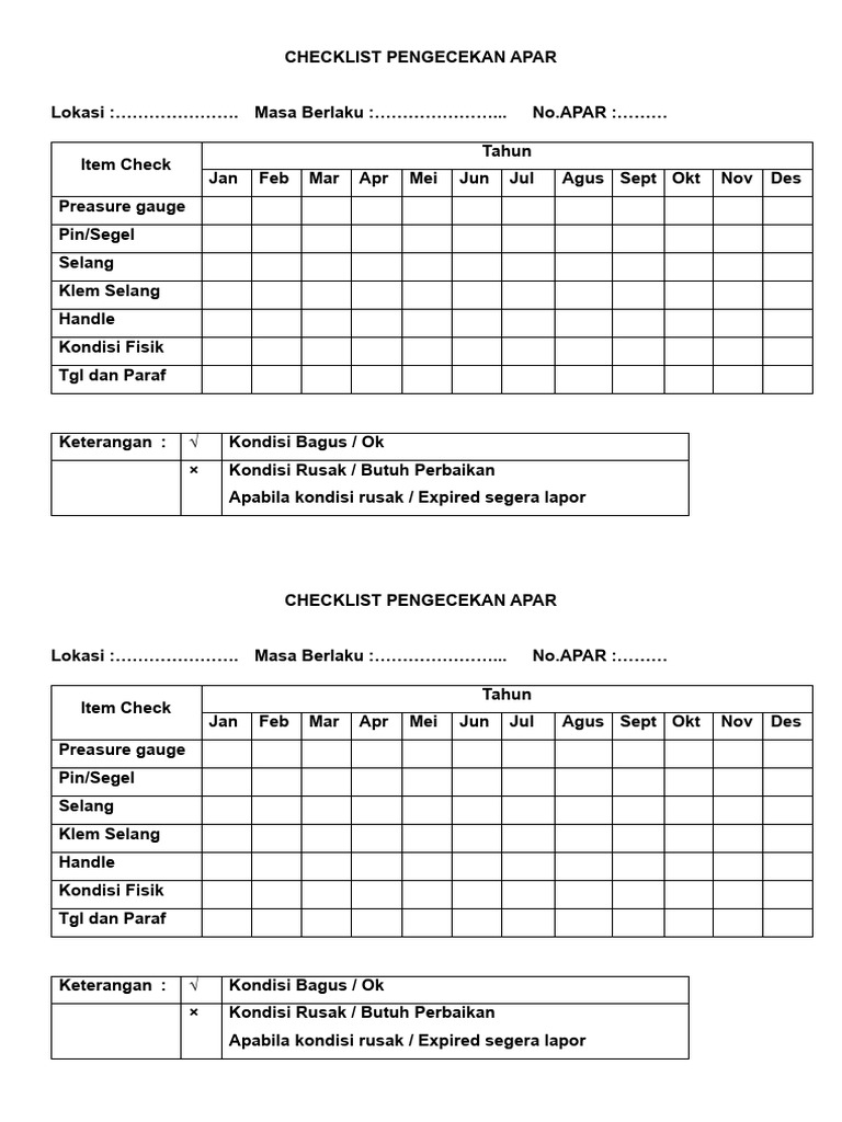 Checklist Pengecekan Apar | PDF