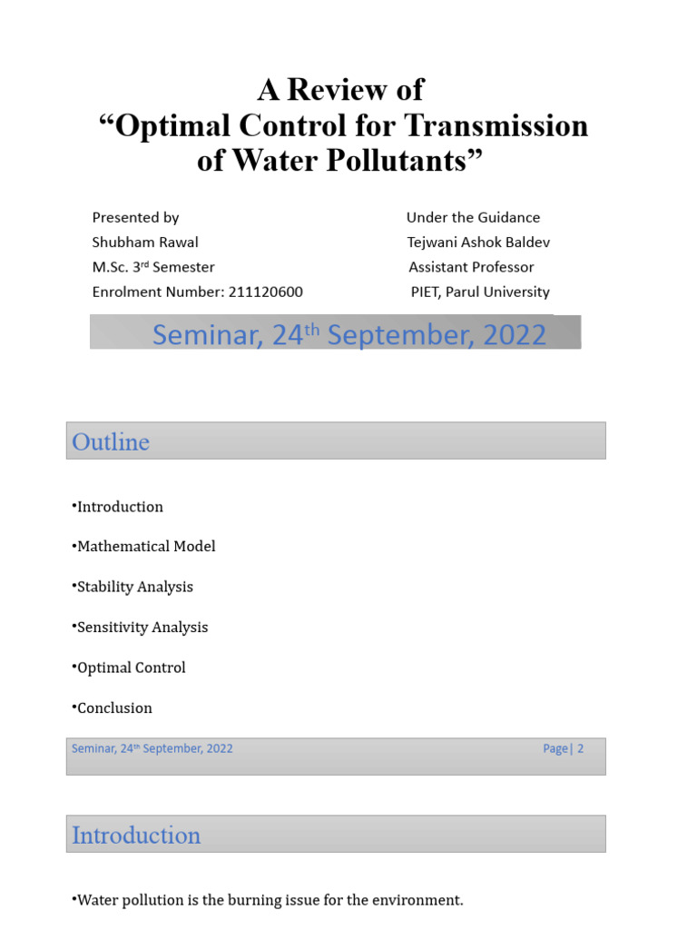 Optimal Control of Water Pollution | PDF | Stability Theory | Pollution