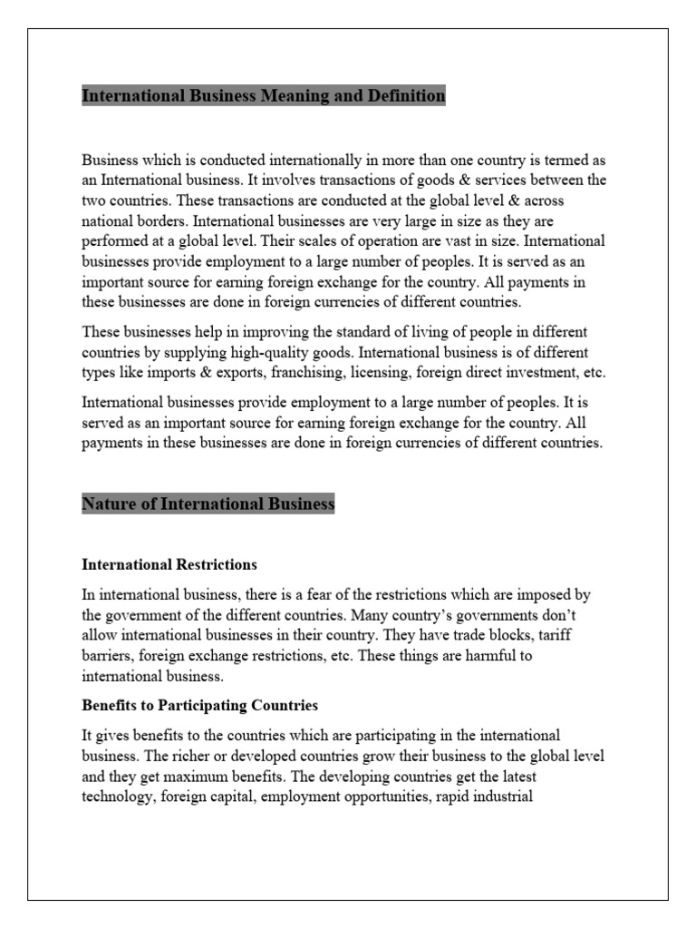 International Business Meaning and Definition | PDF | Exports | Market ...