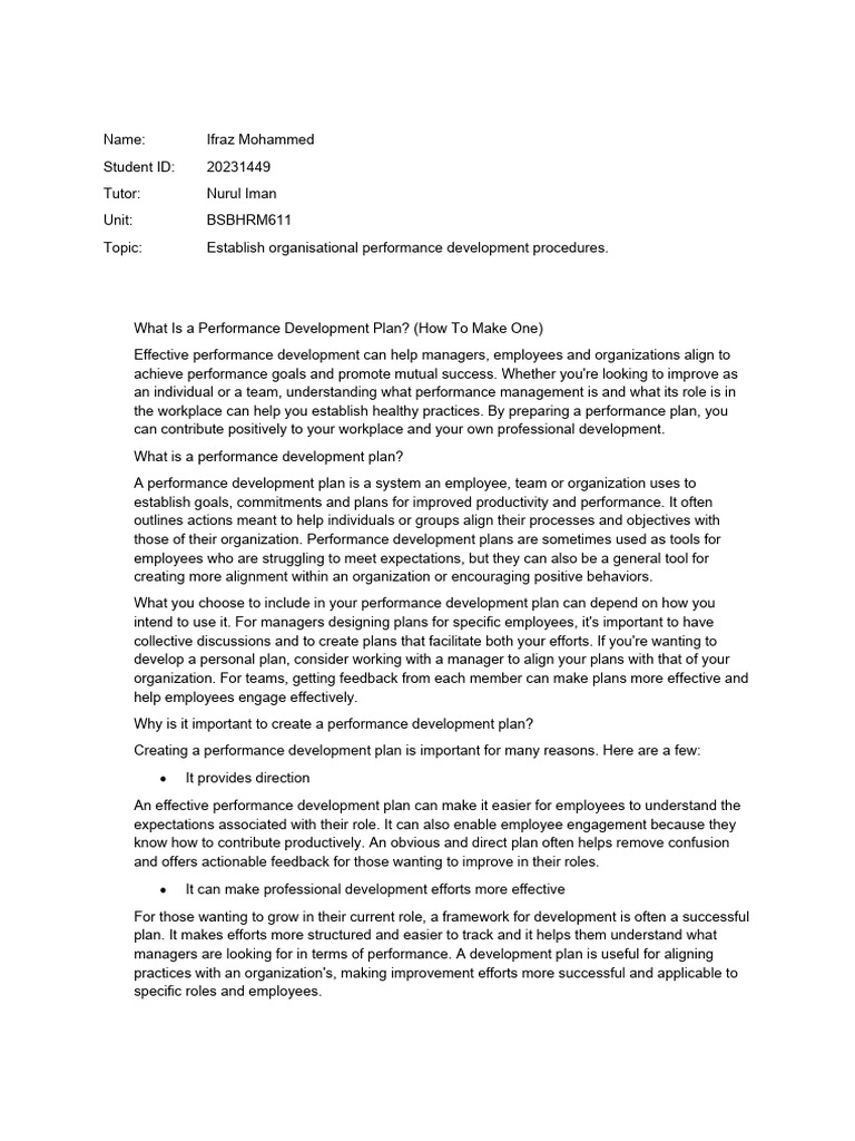 Performance Development Plan Guide | PDF | Goal | Performance Appraisal