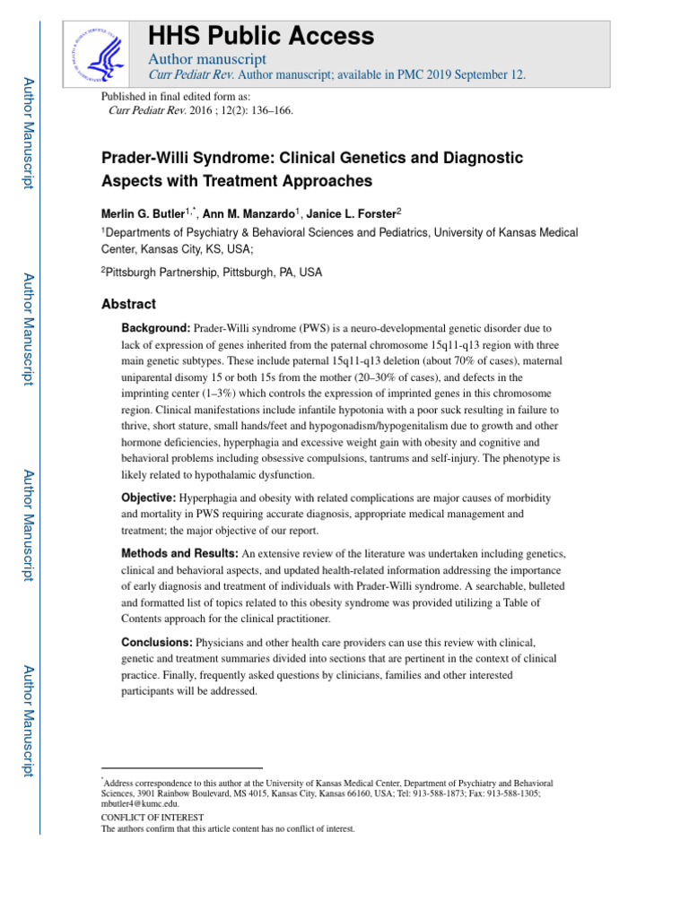 Prader-Willi Syndrome - Clinical Genetics and Diagnostic Aspects With ...