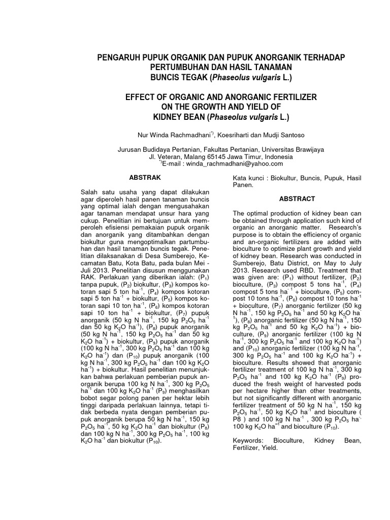 ID Pengaruh Pupuk Organik Dan Pupuk Anorgan | PDF
