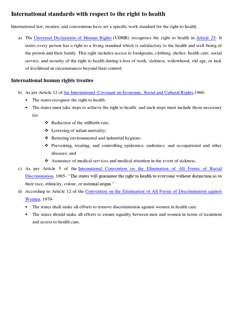 International and National Perspective of Right To Health Unit 1 | PDF ...